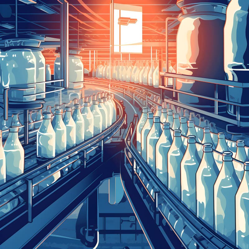 Supply Chain Optimization, Glass Milk Bottles on a Conveyor Belt, AI ...