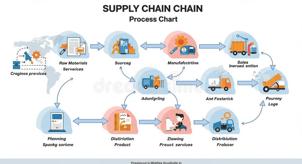 Supply Chain Process Chart Displaying a Series of Steps with Icons and ...