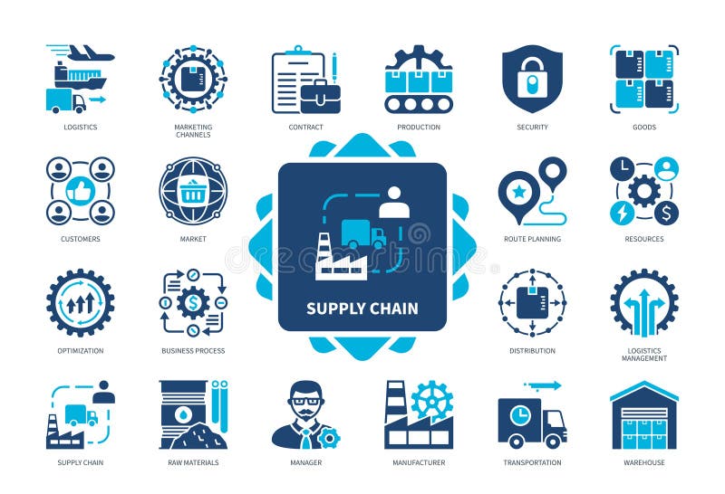 Supply Chain Solid Icon Set Stock Illustration - Illustration of ...