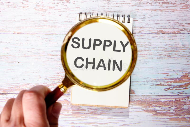 SUPPLY CHAIN Text Seen through Magnifying Glasses on a Notepad Stock ...