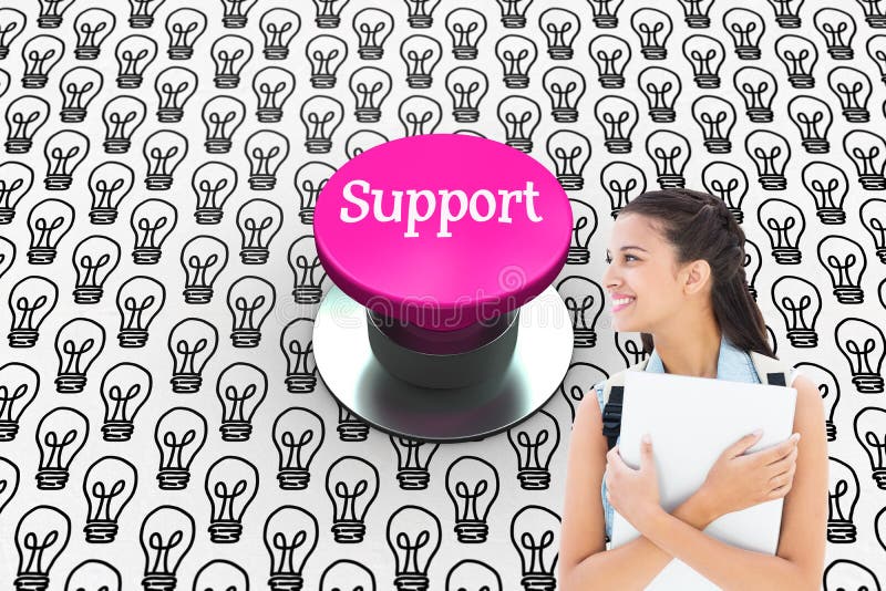 Support Against Pink Push Button Stock Photo - Image of laptop ...