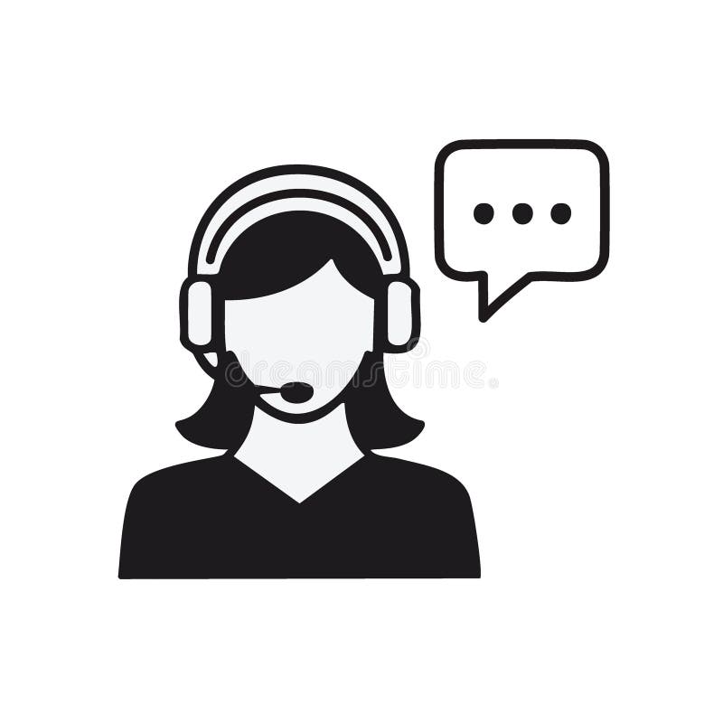Support Agent Icon. Black and White Icon of a Female Customer Service ...
