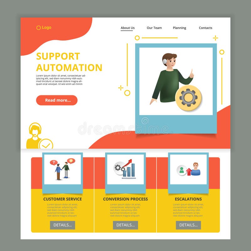 Support Automation Flat Landing Page Website Template. Customer Service ...