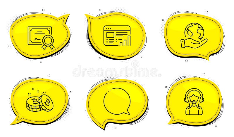 Support, Bitcoin and Web Report Icons Set. Speech Bubble Sign. Call ...