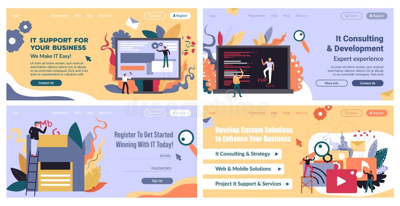 It Support for Business, Service Offer at Web Page Stock Vector ...