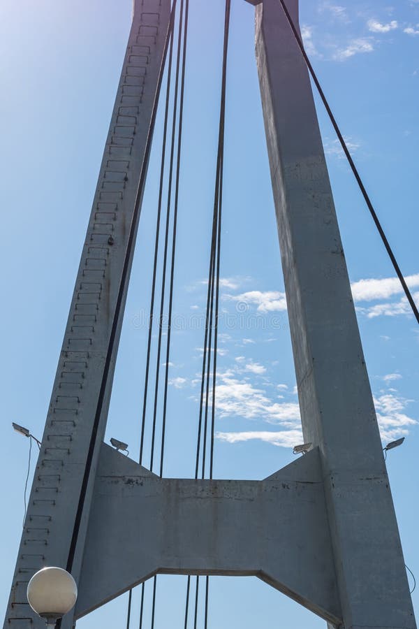 Support Cable-stayed Bridge with Cables on the Background of a Blue Sky ...