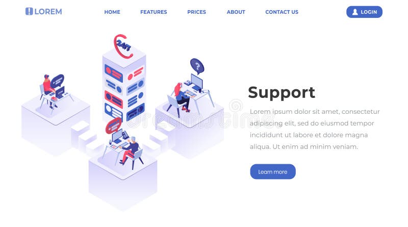 Support Center Isometric Landing Page Template. Customer Service ...