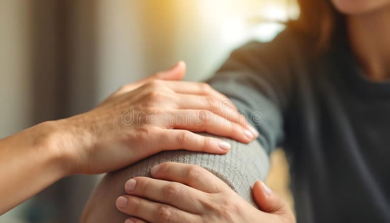 Support and Compassionate Gesture with Gentle Hand on Shoulder in Warm ...