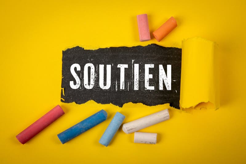 Support Concept in French. Text Under Torn Yellow Paper on a Blackboard ...