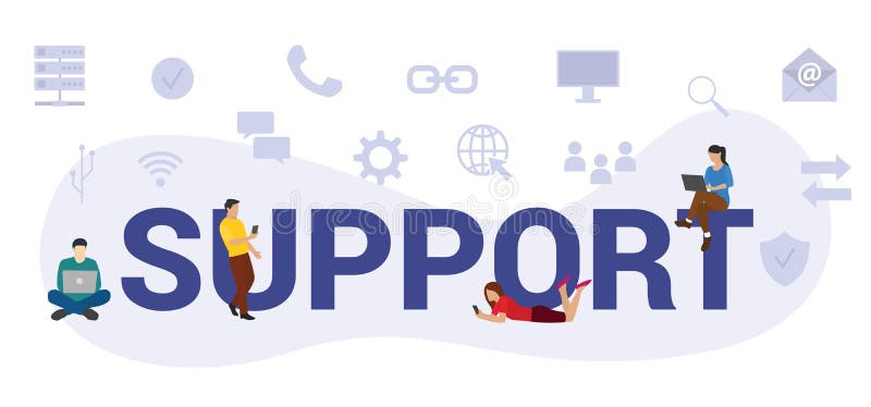 Support Concept with Modern Big Text or Word and People with Icon ...