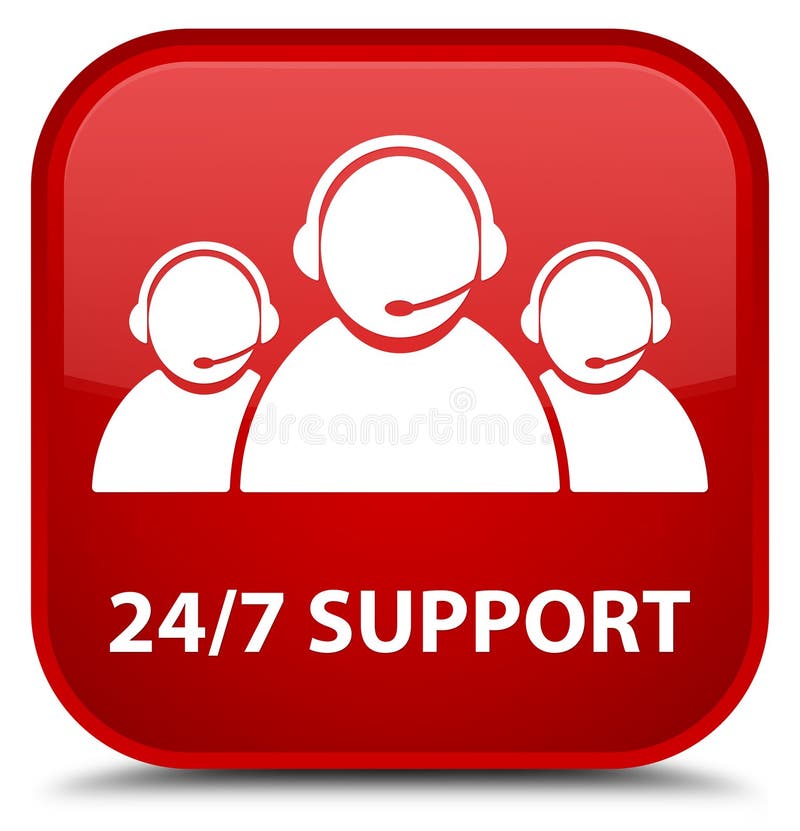 24/7 Support (customer Care Team Icon) Special Red Square Button Stock ...