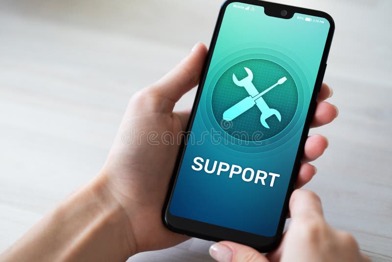 Support, Customer Service Icon on Mobile Phone Screen. Call Center ...