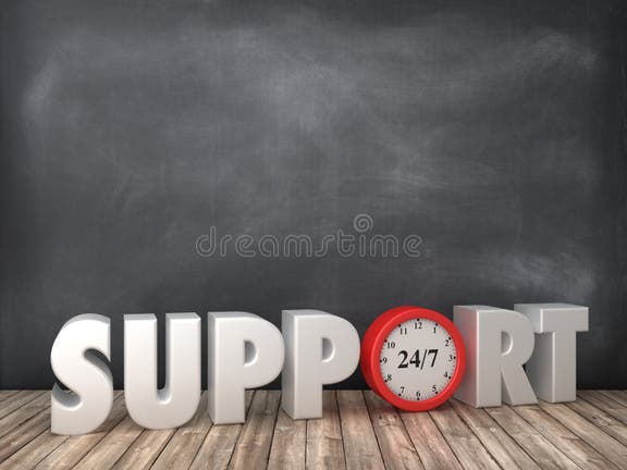 SUPPORT 3D Word with Clock on Chalkboard Background Stock Illustration ...