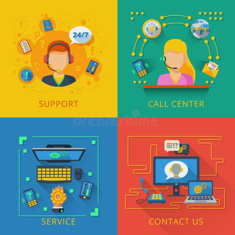 Flat Design Illustration with Icons. Technical Support Assistant Stock ...