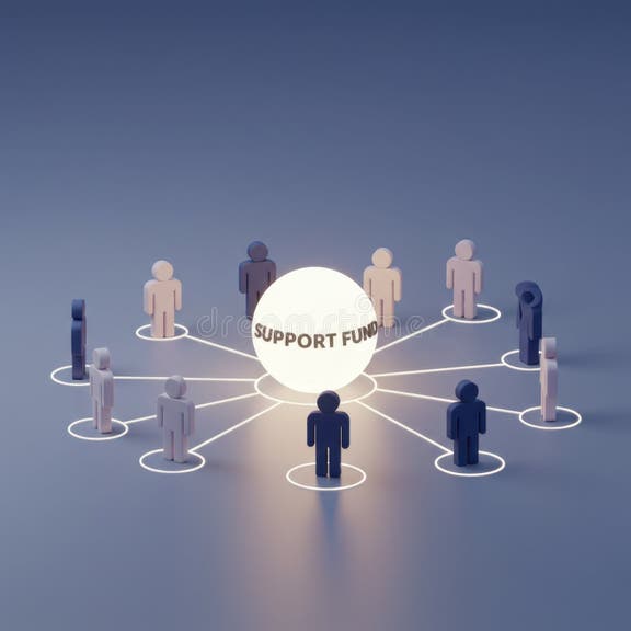 Support Fund Network: a 3D Render of People Connected Around a Glowing ...