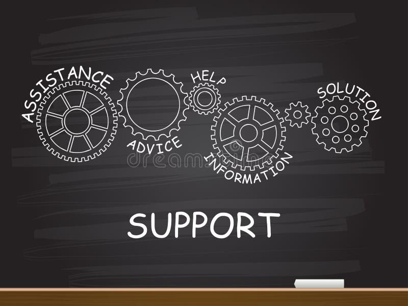 Support with Gear Concept on Chalkboard. Vector Illustration. Stock ...