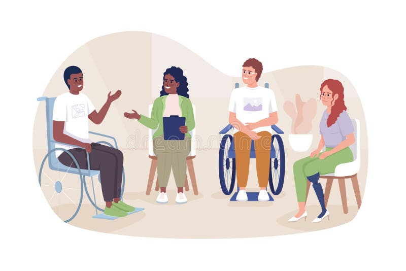 Support Group for Disabled Patients 2D Vector Isolated Illustration ...