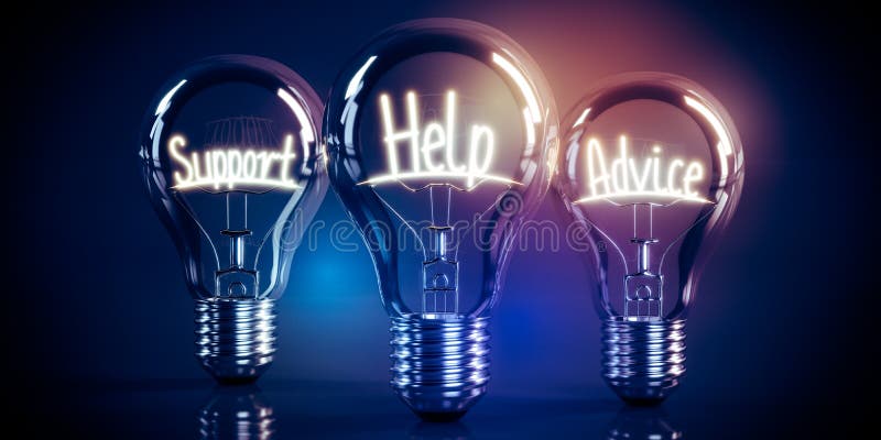 Support, Help, Advice Concept - Shining Light Bulbs Stock Illustration ...