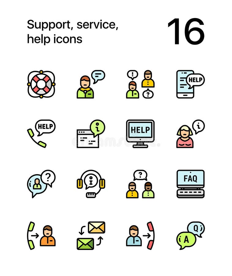 Colored Support, Service, Help Simple Line Icons for Web and Mobile ...