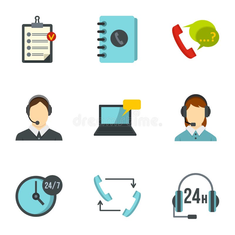 Support Help Desk Icons Set, Flat Style Stock Vector - Illustration of ...