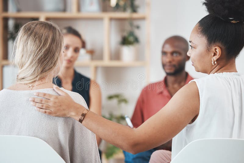 Support, Help and Group of People in Therapy Discussion for Mental ...