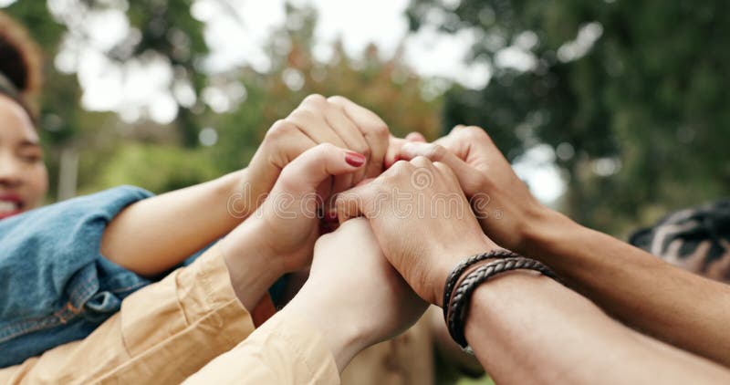 Support, Holding Hands and Teamwork in Synergy or Huddle for University ...