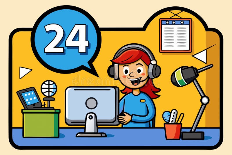 Support 24 Hours a Day.Radio TV Presenter,broadcasting Stock ...