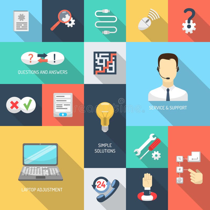 Support icons flat set stock vector. Illustration of call - 209790851