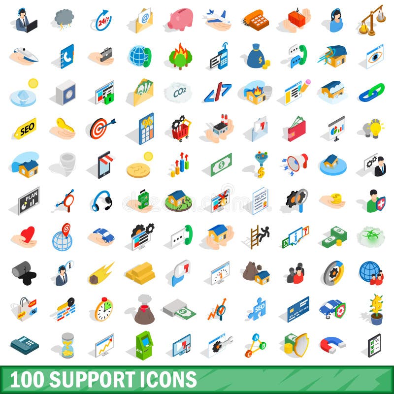 100 Support Icons Set, Isometric 3d Style Stock Vector - Illustration ...