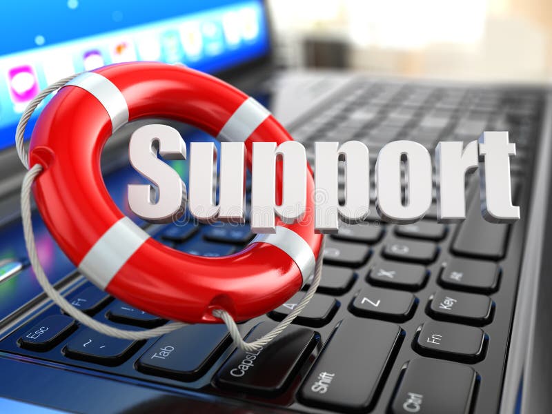 Support. Laptop and Lifebuoy on Laptop S Keyboard Stock Illustration ...