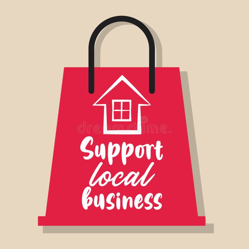 Support Local Business Poster with Shopping Bag and Heart Stock Vector ...