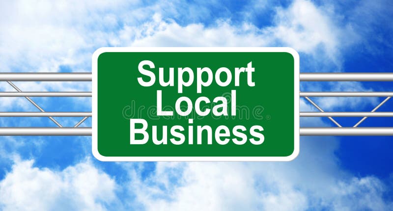 Support Local Business. Business Man with Speech Bubble in Hand Stock ...