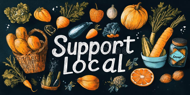Support Local with Fresh Vegetables and Fruits in Rustic Hand Drawn ...
