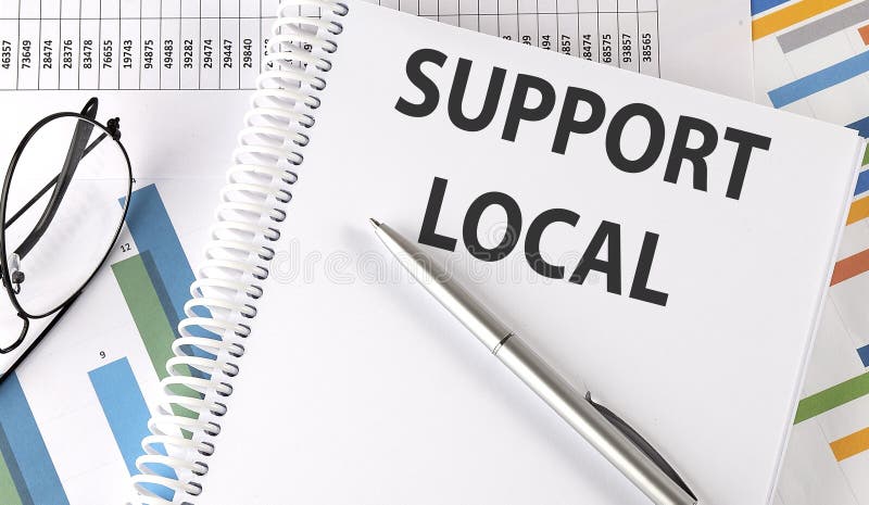 SUPPORT LOCAL , Pen and Glasses on the Chart, Business Concept Stock ...