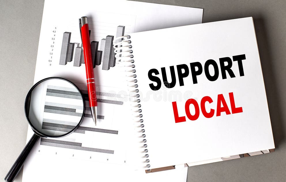 SUPPORT LOCAL Text Written on Notebook with Chart Stock Image - Image ...