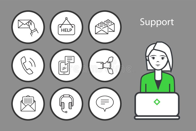 Support and Messages Envelopes Icons Set Vector Stock Vector ...