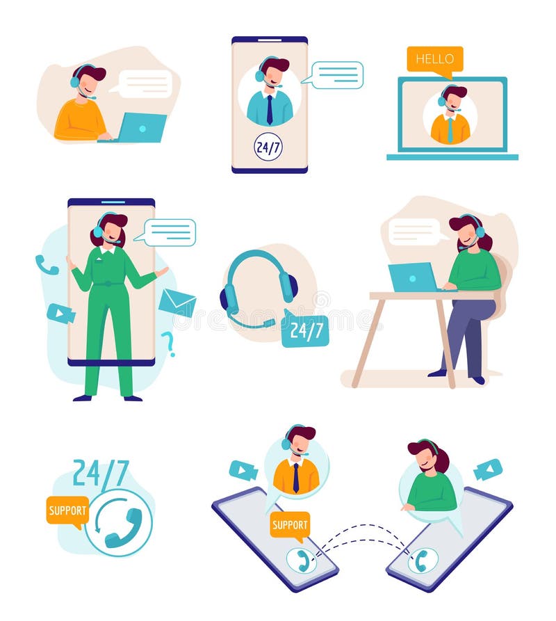 Support Online. Virtual Assistant Person Talking with Technical Agents ...