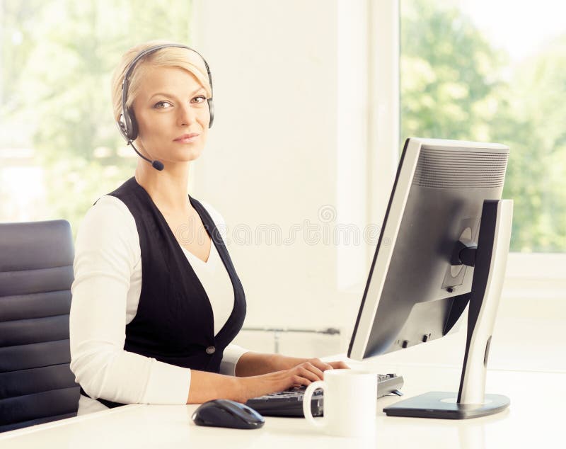 Support Operator at Work in a Call Center. Stock Image - Image of busy ...