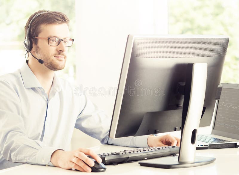 Support Operator at Work in a Call Center Stock Image - Image of ...