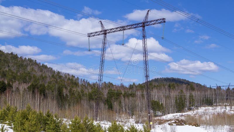 Overhead Power Line Support Stock Image - Image of mountains, blue ...