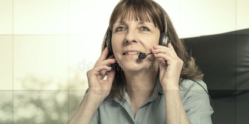 Support Phone Operator in Headset, Geometric Pattern Stock Photo ...