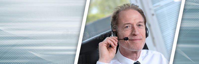 Support Phone Operator in Headset. Panoramic Banner Stock Photo - Image ...