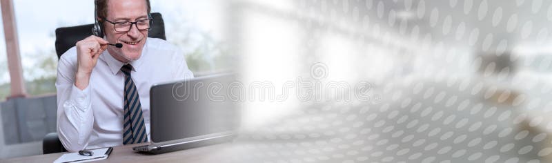 Support Phone Operator in Headset; Panoramic Banner Stock Image - Image ...