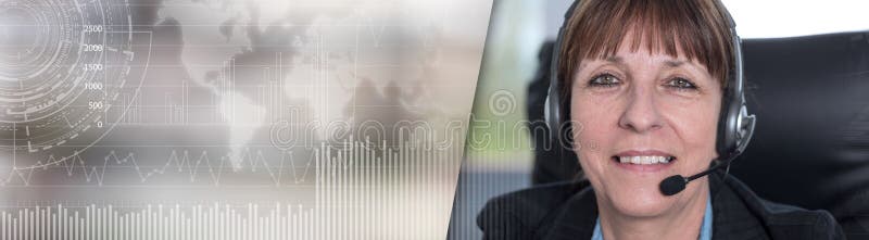 Support Phone Operator in Headset. Panoramic Banner Stock Photo - Image ...