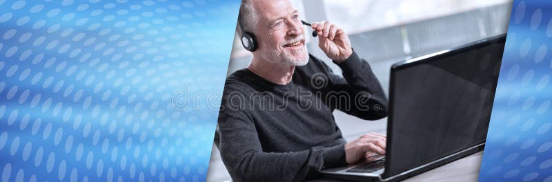 Support Phone Operator in Headset. Panoramic Banner Stock Image - Image ...