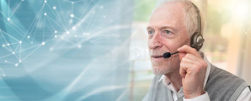 Support Phone Operator in Headset Panoramic Banner Stock Photo - Image ...