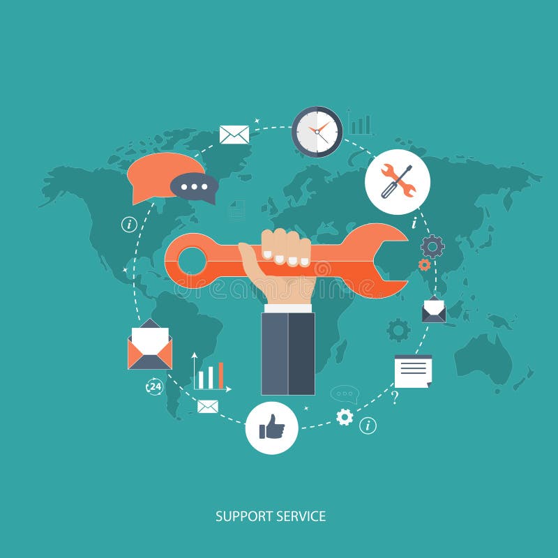 Support Service Concept. Flat Design Illustration with Icons. Technical ...