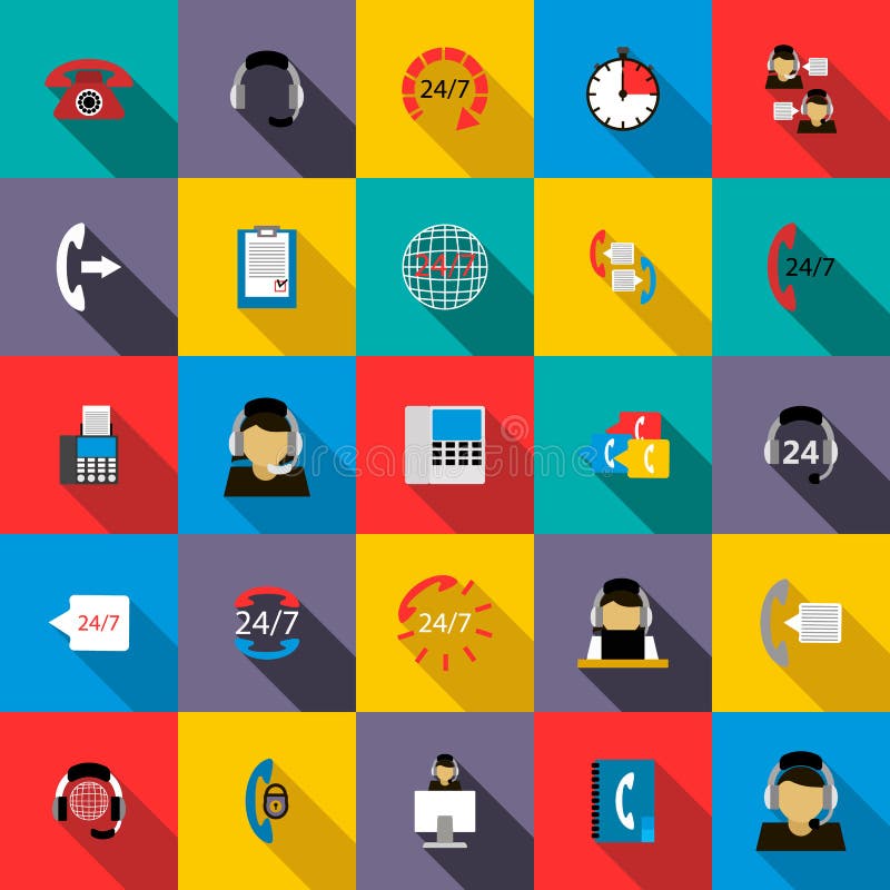 Support Service 24 Hours Icons Set, Flat Style Stock Vector ...