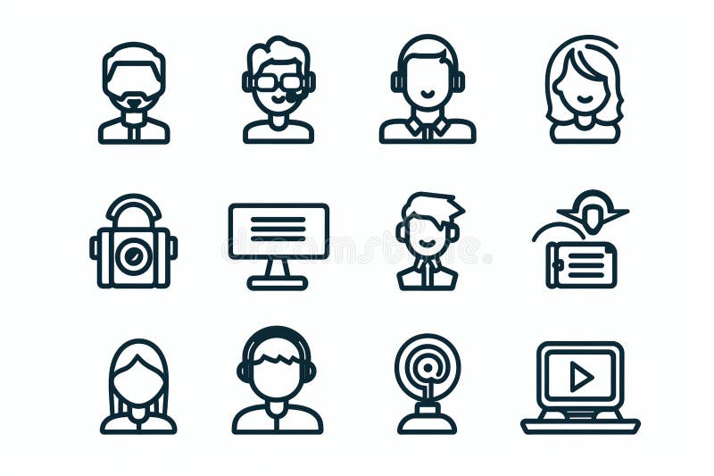 Support Service Icons on White Background Stock Illustration ...
