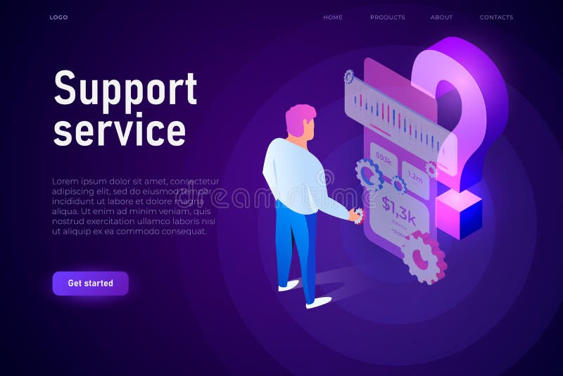 Support Service Illustration Concept. Man Interact with FAQ Cloud ...